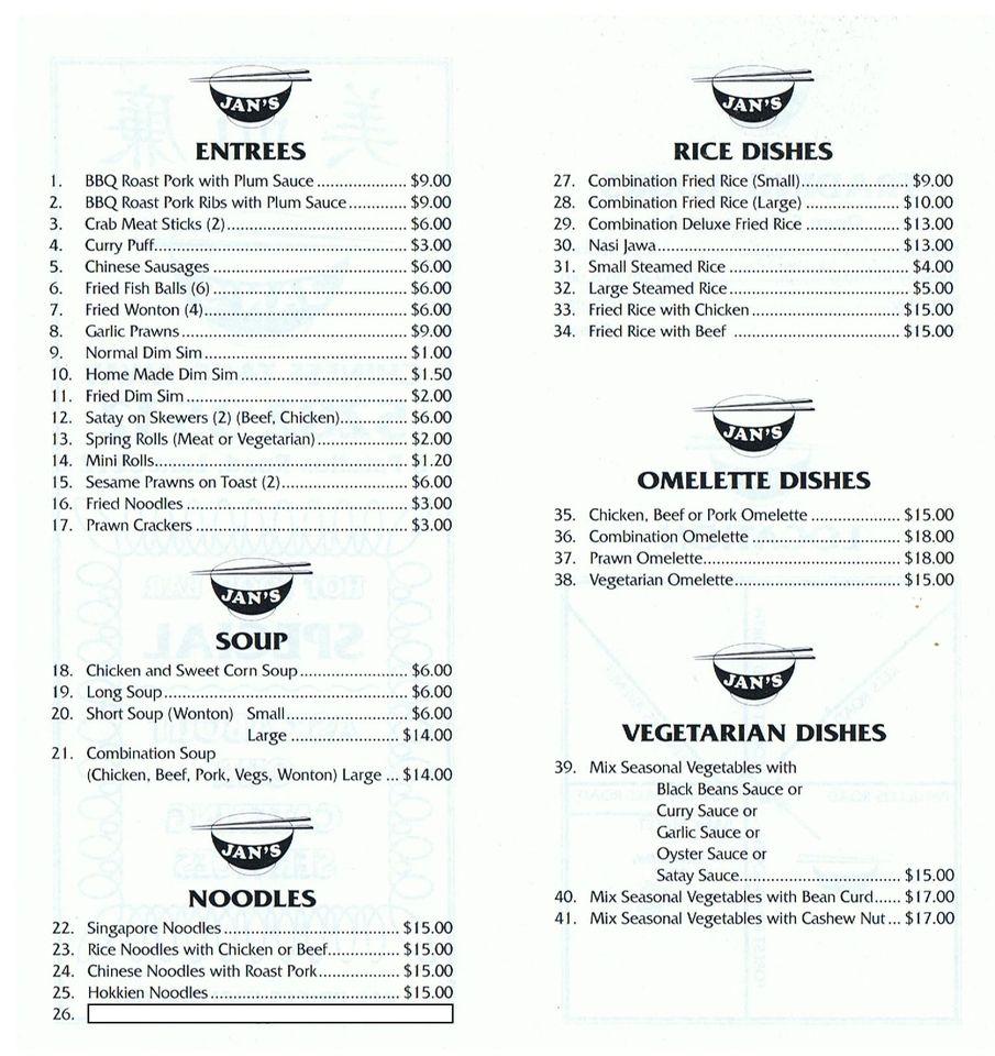 Menu at Lara Jan's Chinese Take Away fast food, Lara