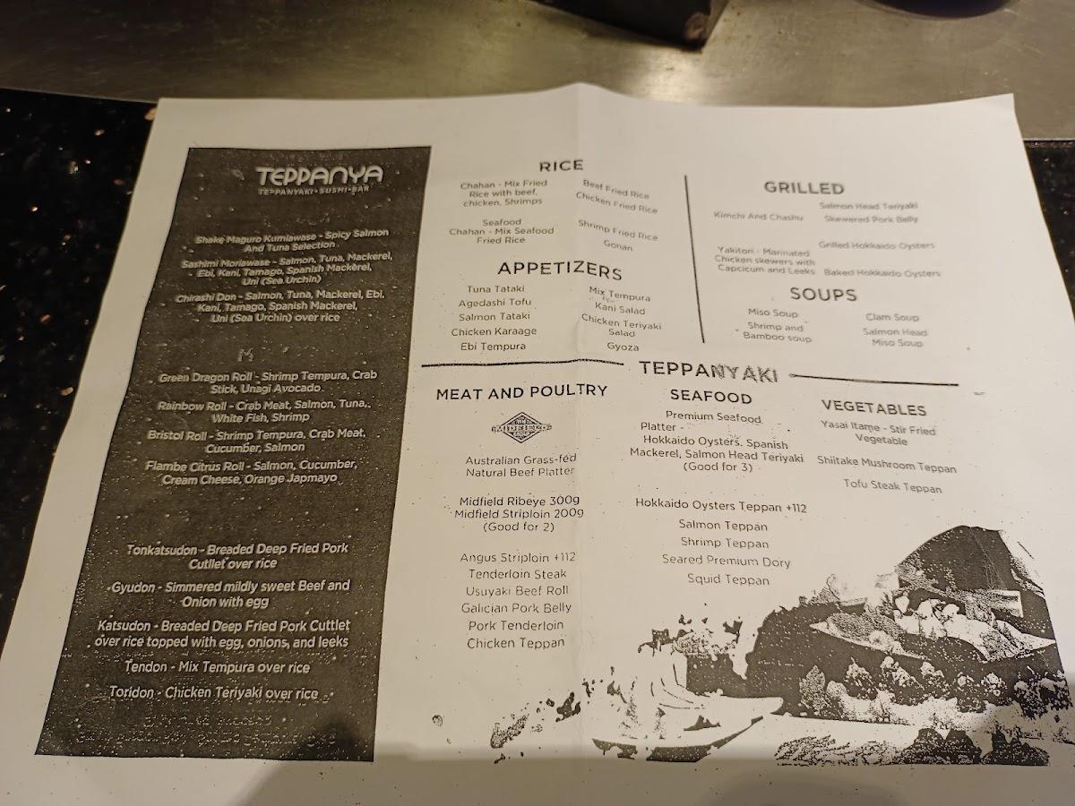 Menu at Teppanya restaurant, Quezon City