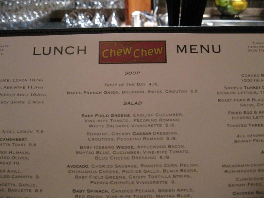 Menu at The Chew Chew restaurant, Riverside