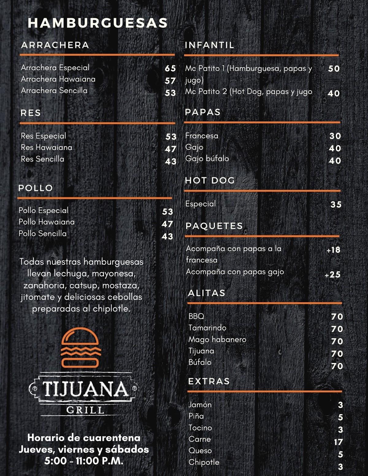 Menu at Tijuana Grill - Hamburguesas y alitas restaurant, Teoloyucan