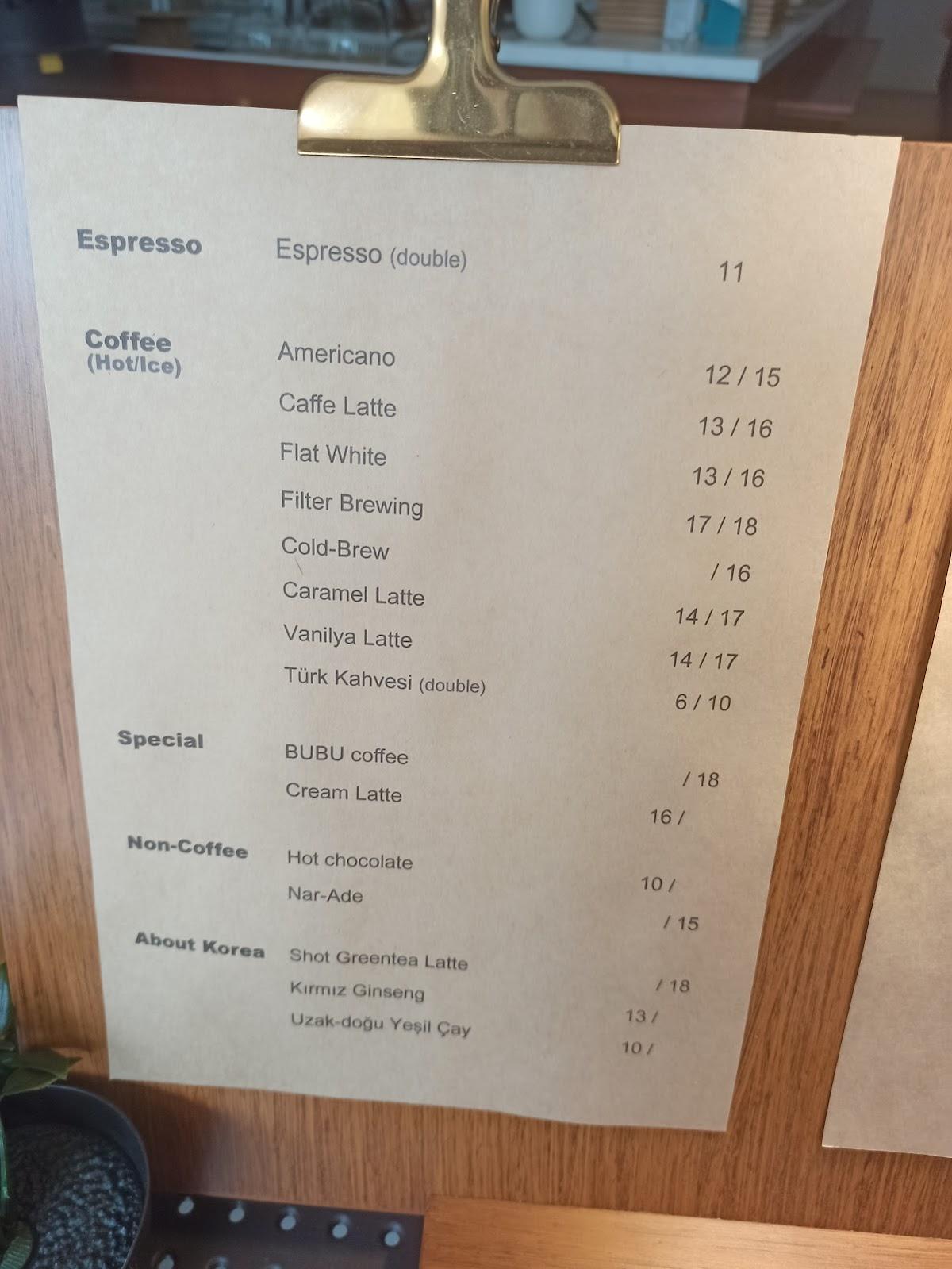 Menu at Cafe BUBU, Antalya