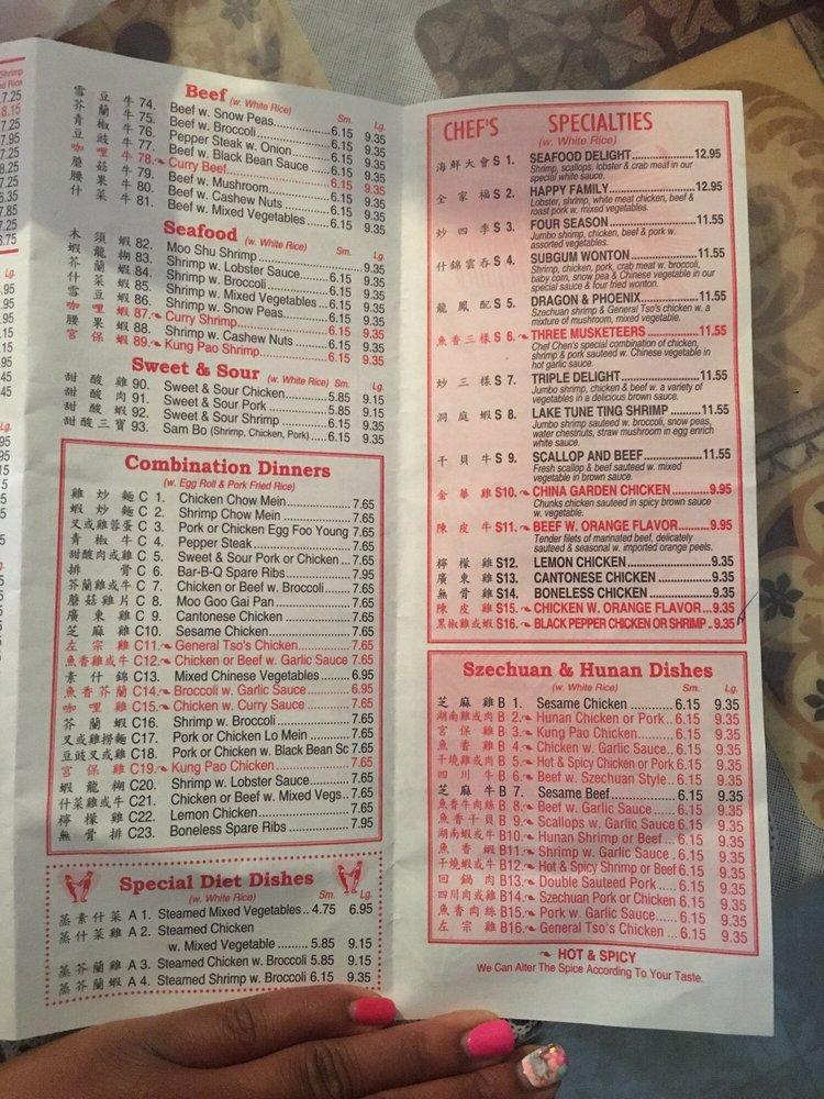 Menu at China Garden restaurant, Fairmont