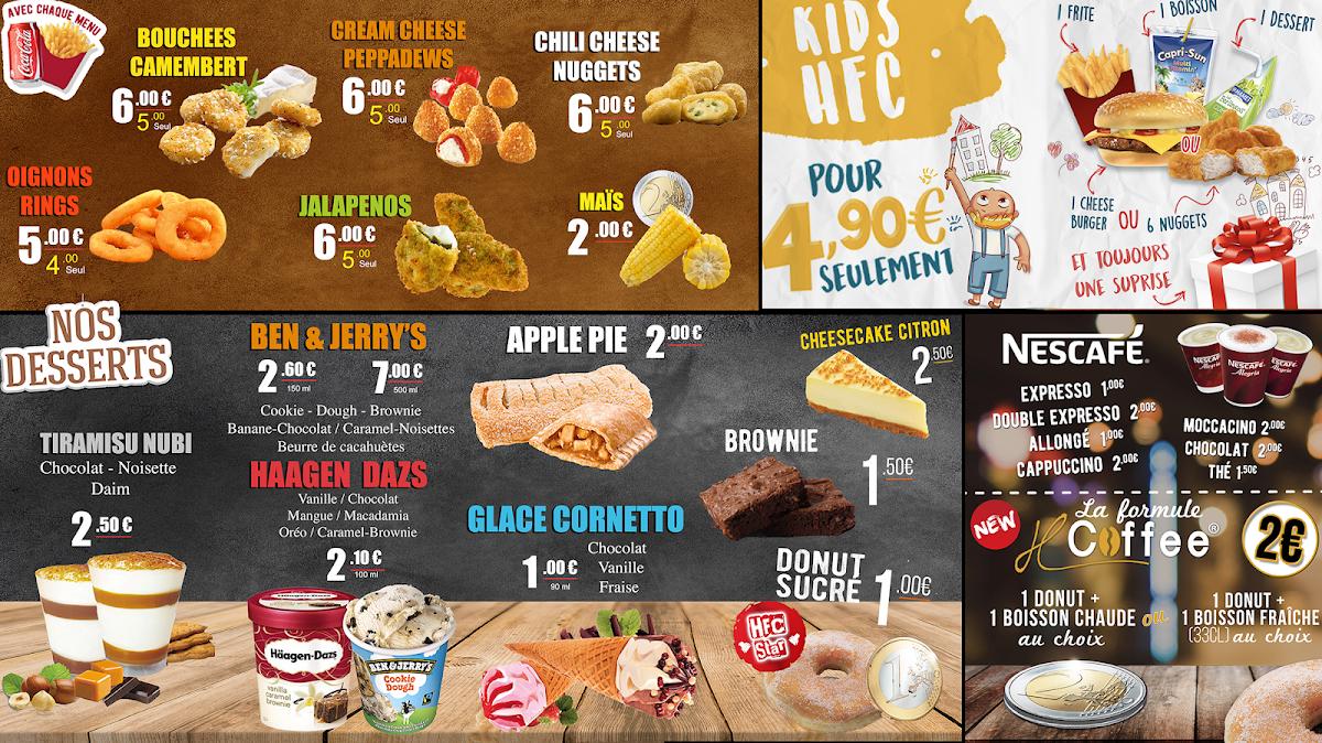 Menu at HFC fast food, Libourne