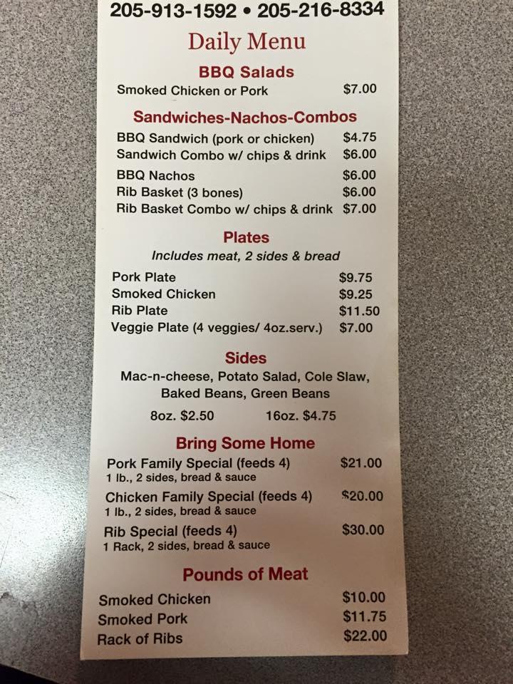 Menu at Southland BBQ, Trussville