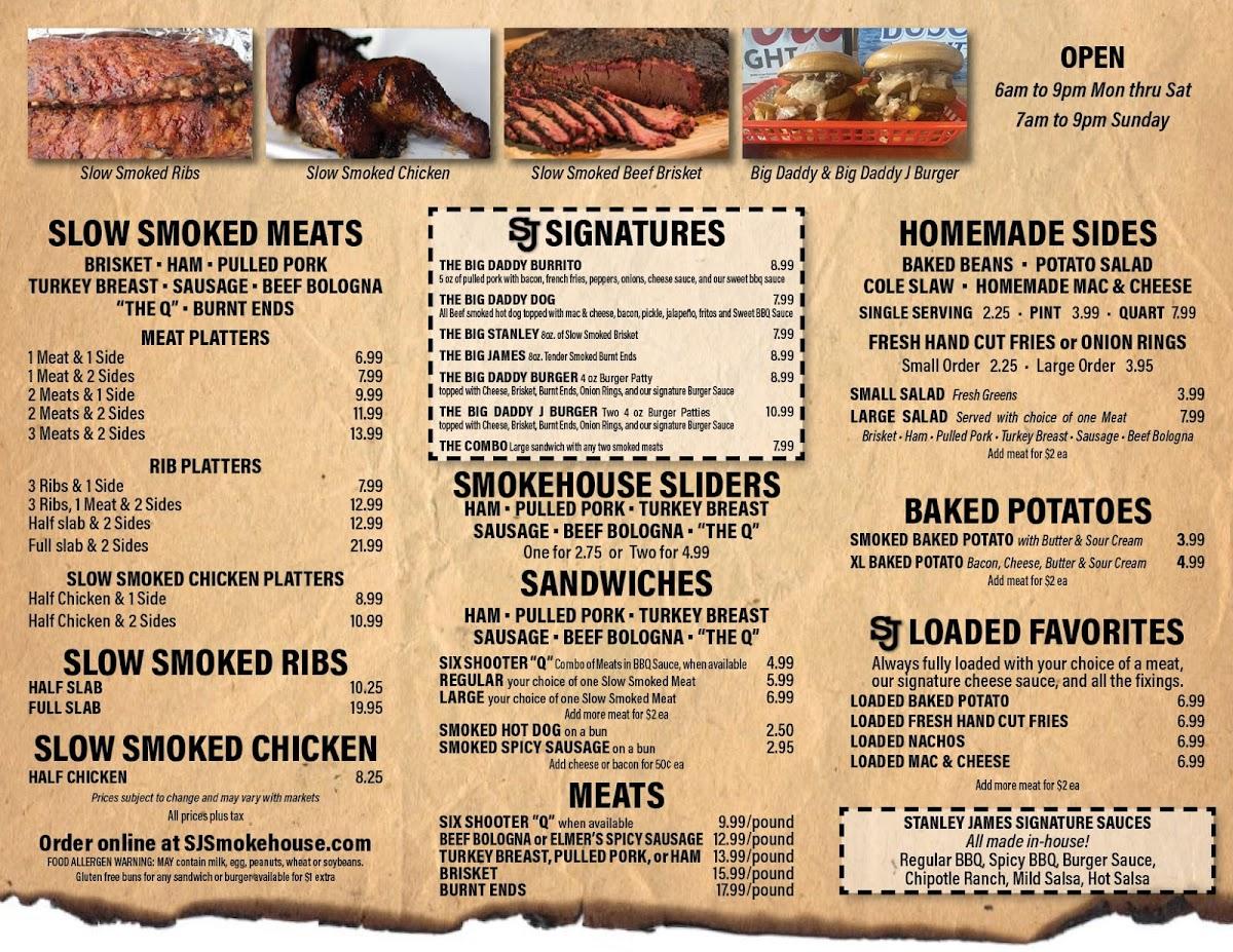 Menu at Stanley James Smokehouse BBQ, Lawrence, E 23rd St