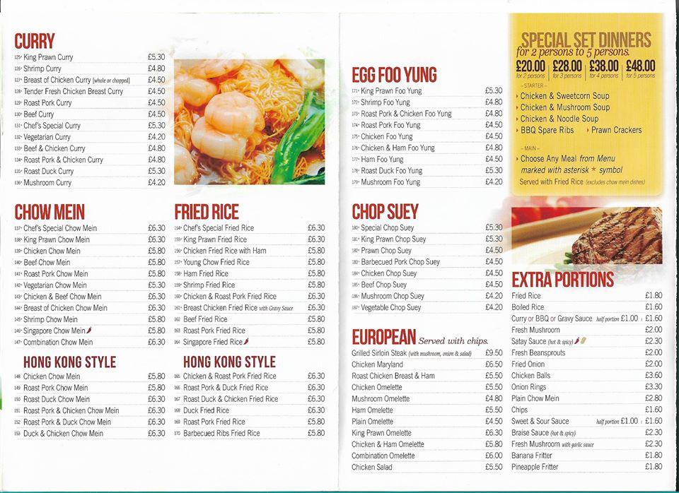 Menu at The Golden Sun fast food, Glasgow