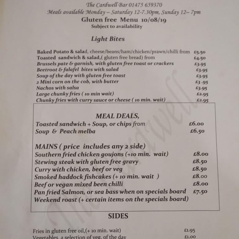 Menu at Cardwell Inn pub & bar, Gourock