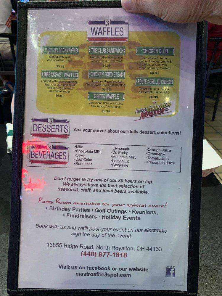 Menu at Mastro's The 3 Spot pub & bar, North Royalton