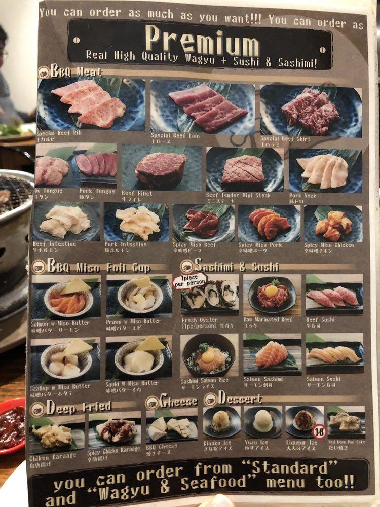 Menu at Nikuzo Japanese BBQ, Bondi Junction