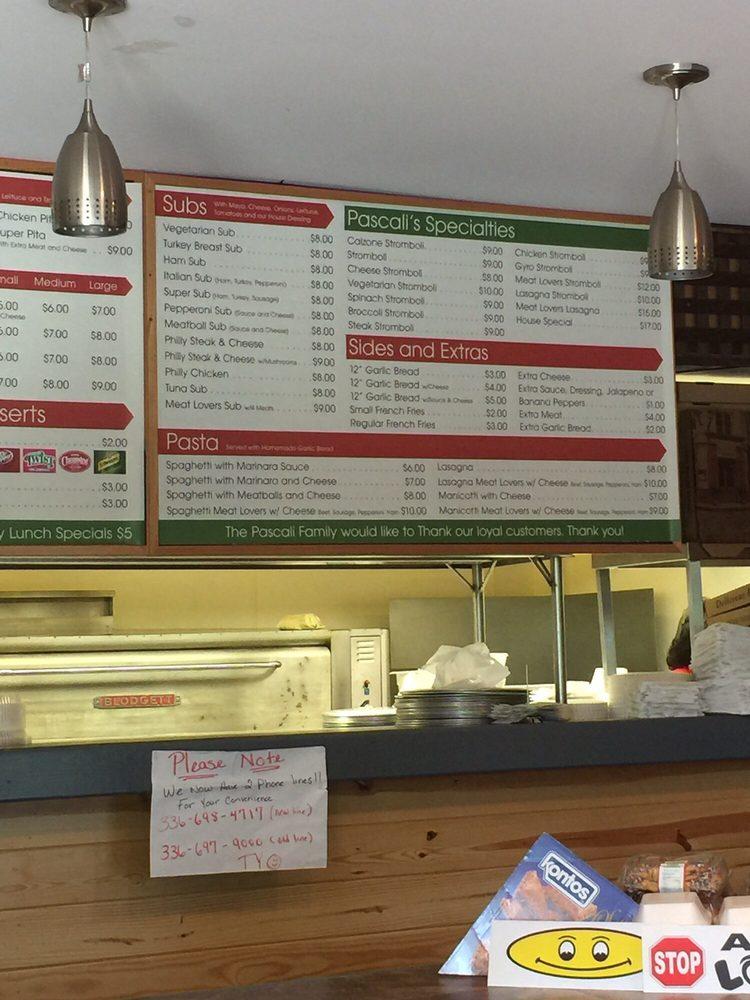 Menu at Pascali's Pizza Corner pizzeria, Greensboro