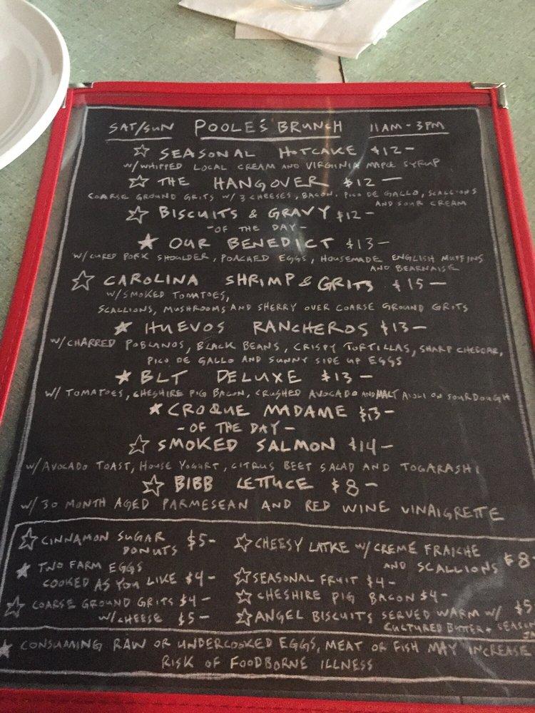 Menu at Poole's restaurant, Raleigh
