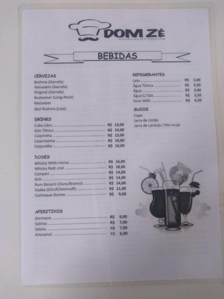 Menu at Restaurante Dom Zé, Rio Acima