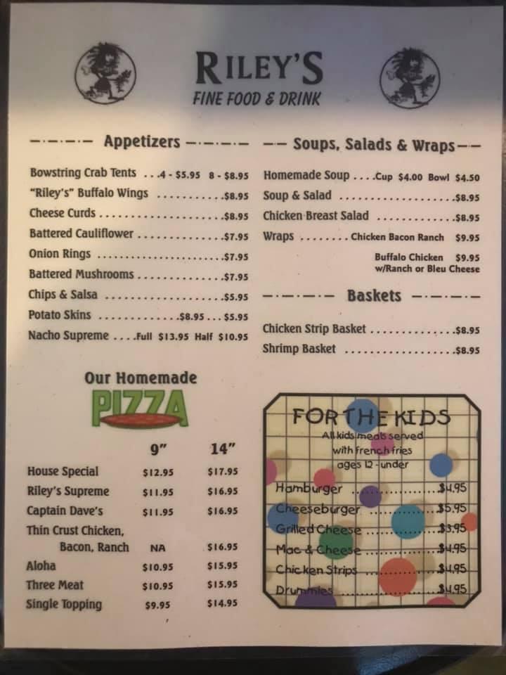 Menu at Riley's Cannibal Jct pub & bar, Bowstring