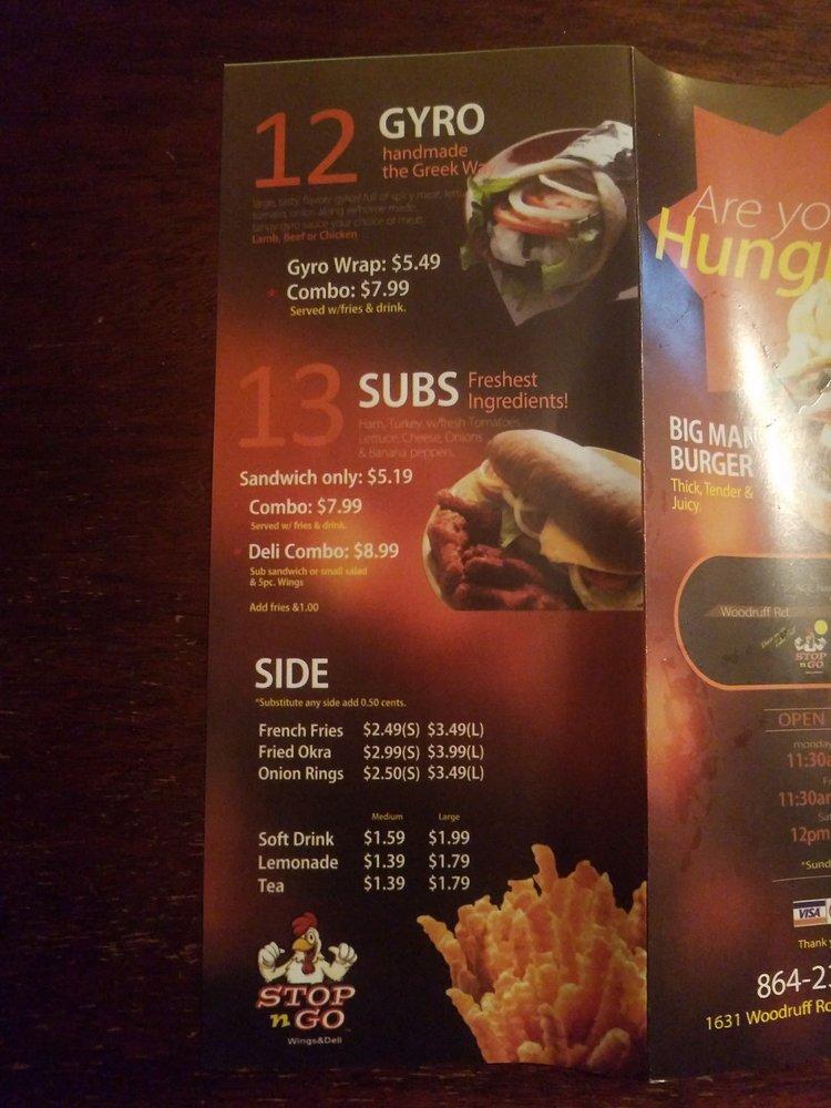 Menu at Stop N Go Wings & Deli restaurant, Greenville