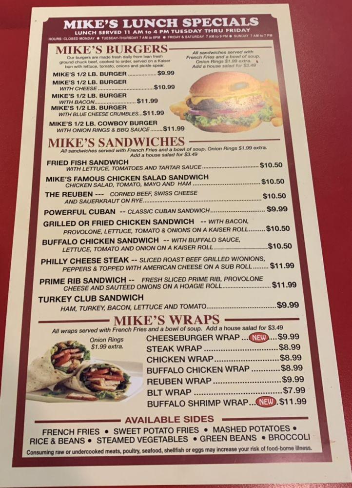 Menu at The Original Mike's Grill steakhouse, Bartow
