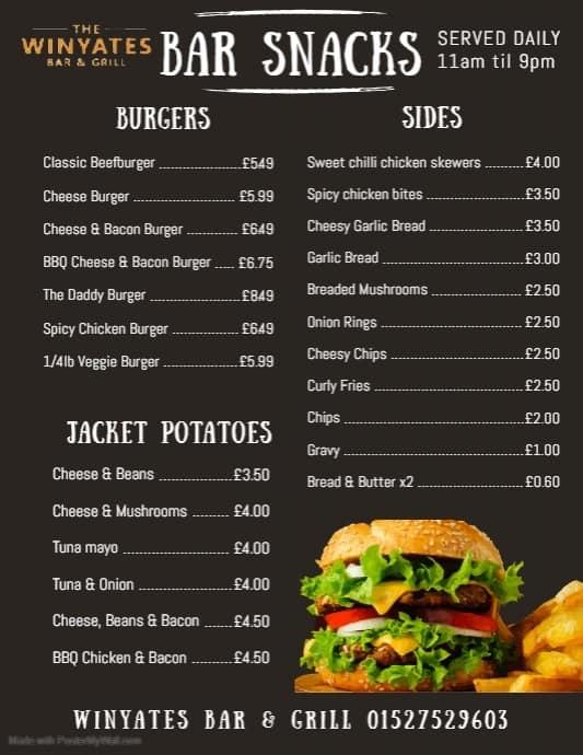 Menu at The Winyates - Bar & Grill, Redditch