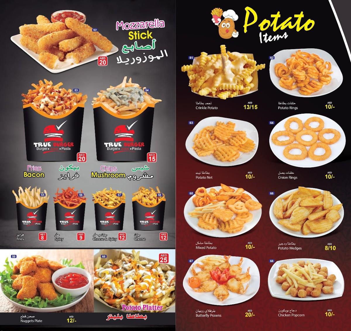 Menu at True Burger cafeteria, Al Ain