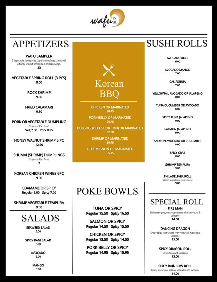 Menu at Wafu Korean BBQ, Westport