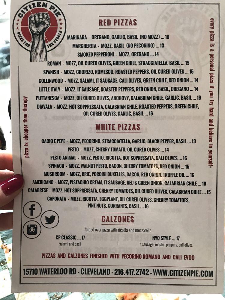 Menu at Citizen Pie pizzeria, Cleveland, Waterloo Rd #1660