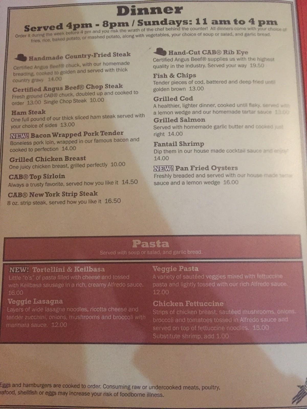 Menu at Dusty Spur Cafe, La Grande