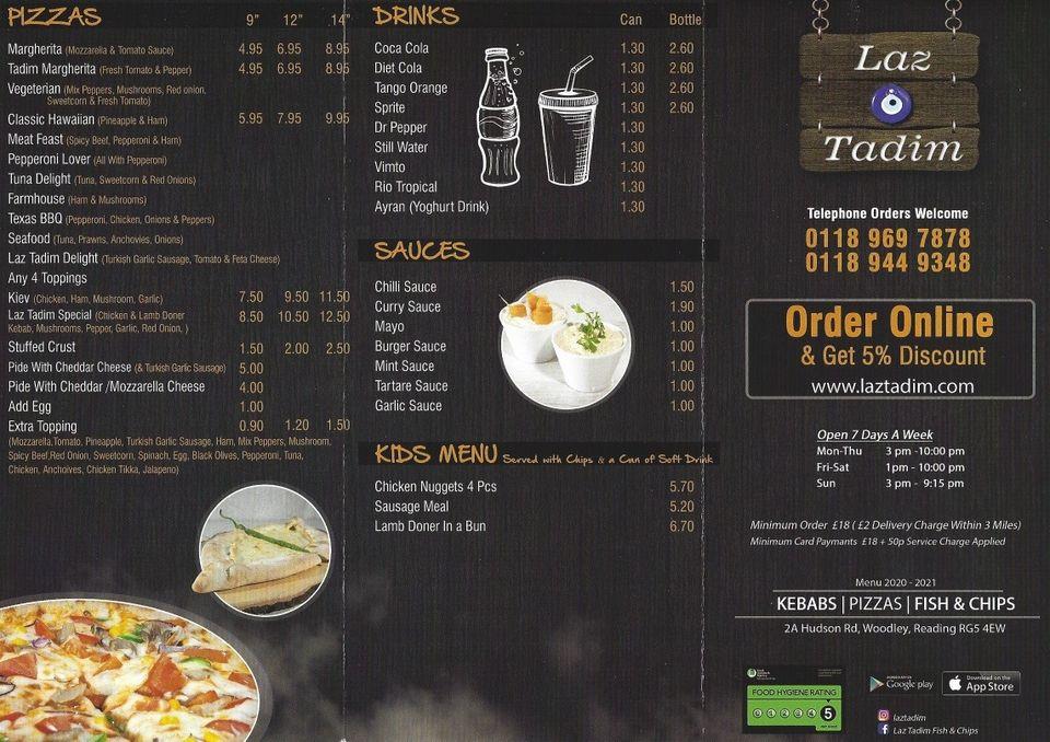 Menu at Laz Tadim Fish & Chips & Kebab House fast food, Reading