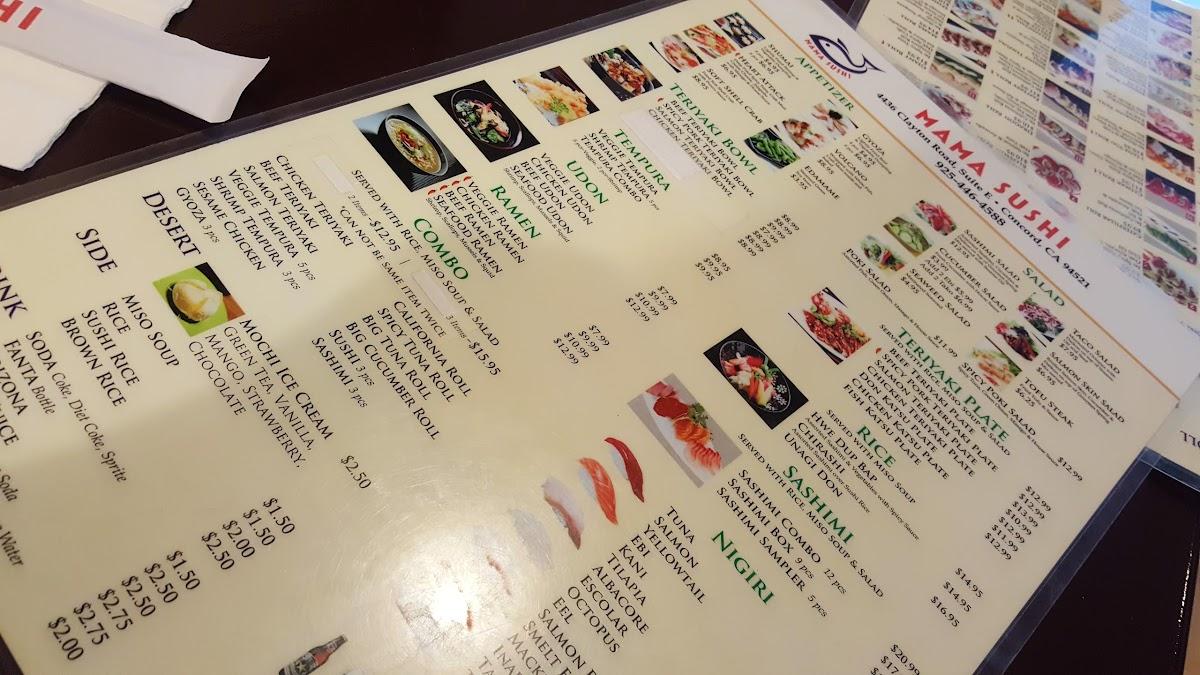 Menu at Mama Sushi & Bowl restaurant, Concord