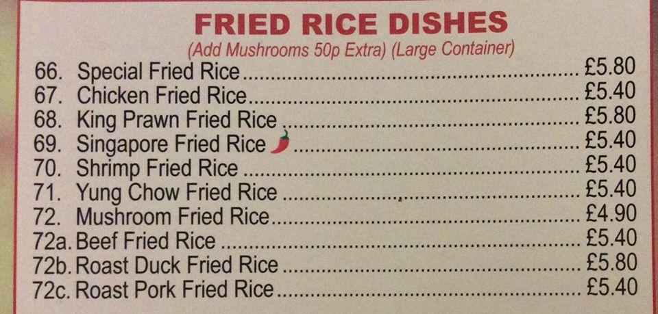 Menu at Mayfair Chinese fast food, Coventry