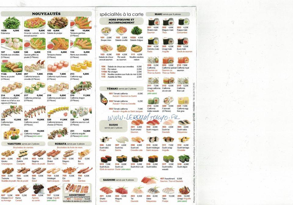 Menu at New Tokyo Restaurant, Tremblay-en-France