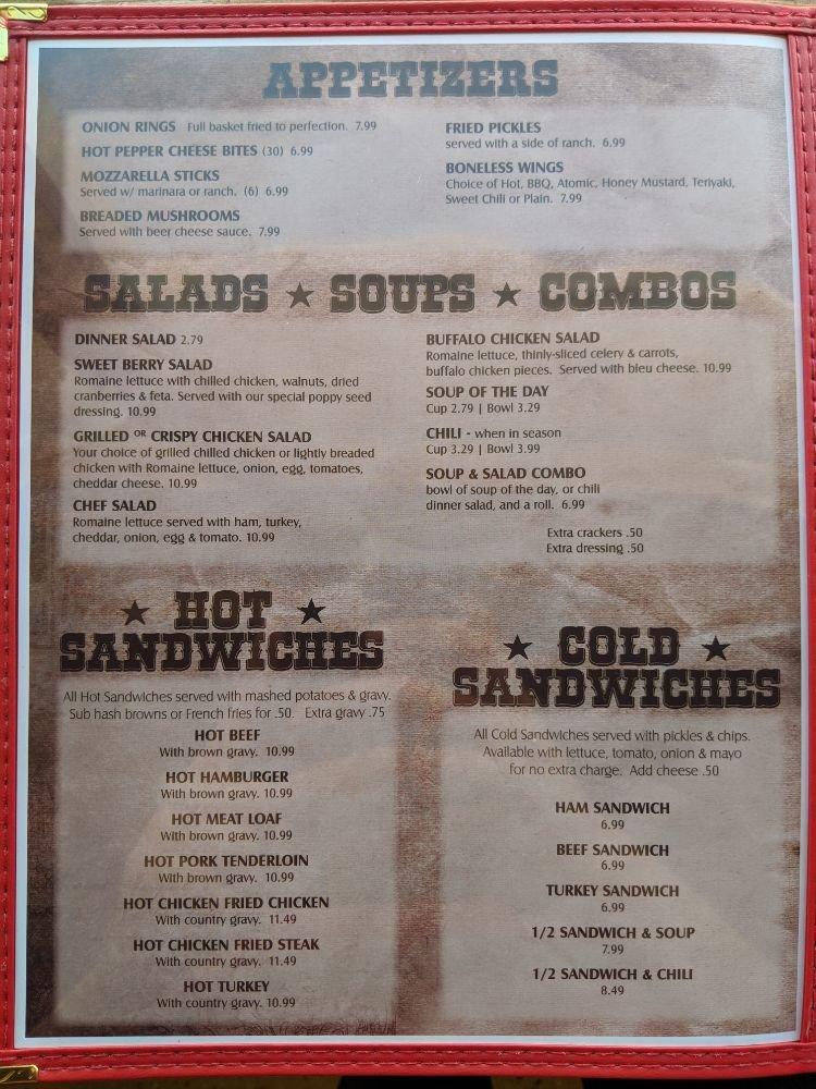 Menu at The Rustic restaurant, Fort Calhoun