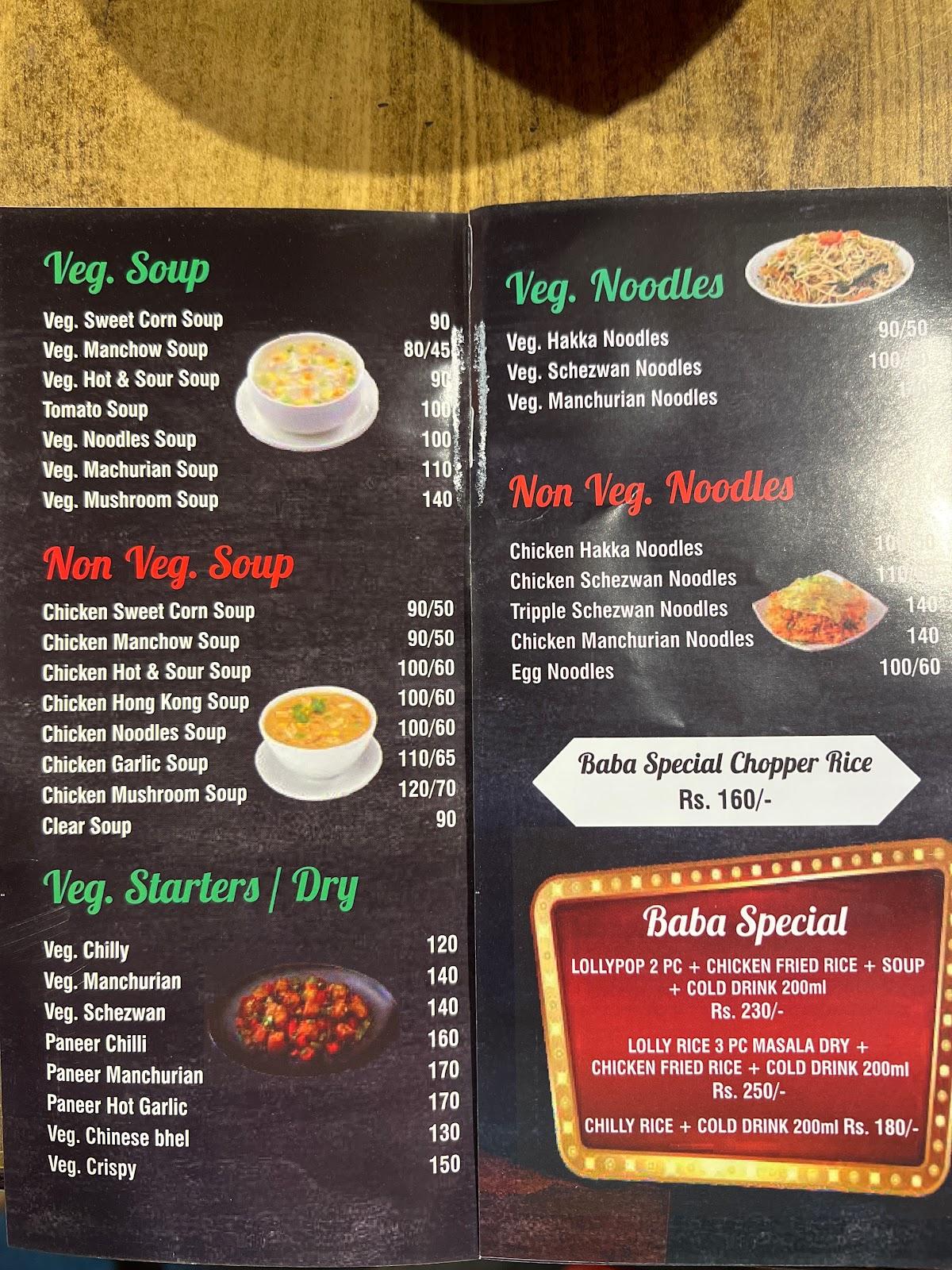 Menu at Baba Chinese corner Restaurant hotel, Mumbai