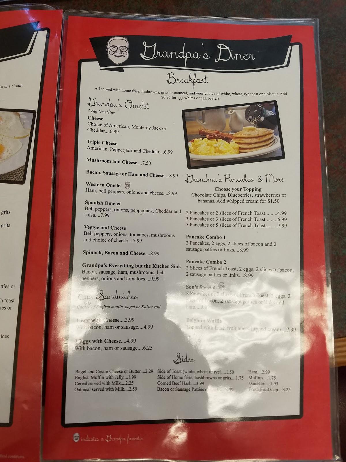 Menu at Grandpa's Diner restaurant, Port St. Lucie