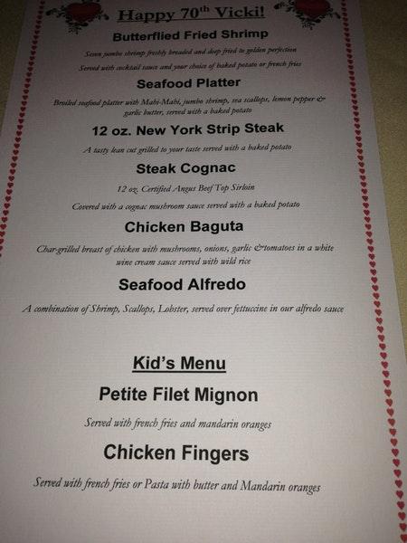 Menu at GREGORY'S Steak & Seafood Grille steakhouse, Cocoa Beach