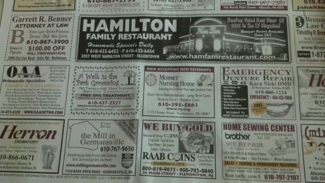 Menu at Hamilton Family Restaurant, Allentown