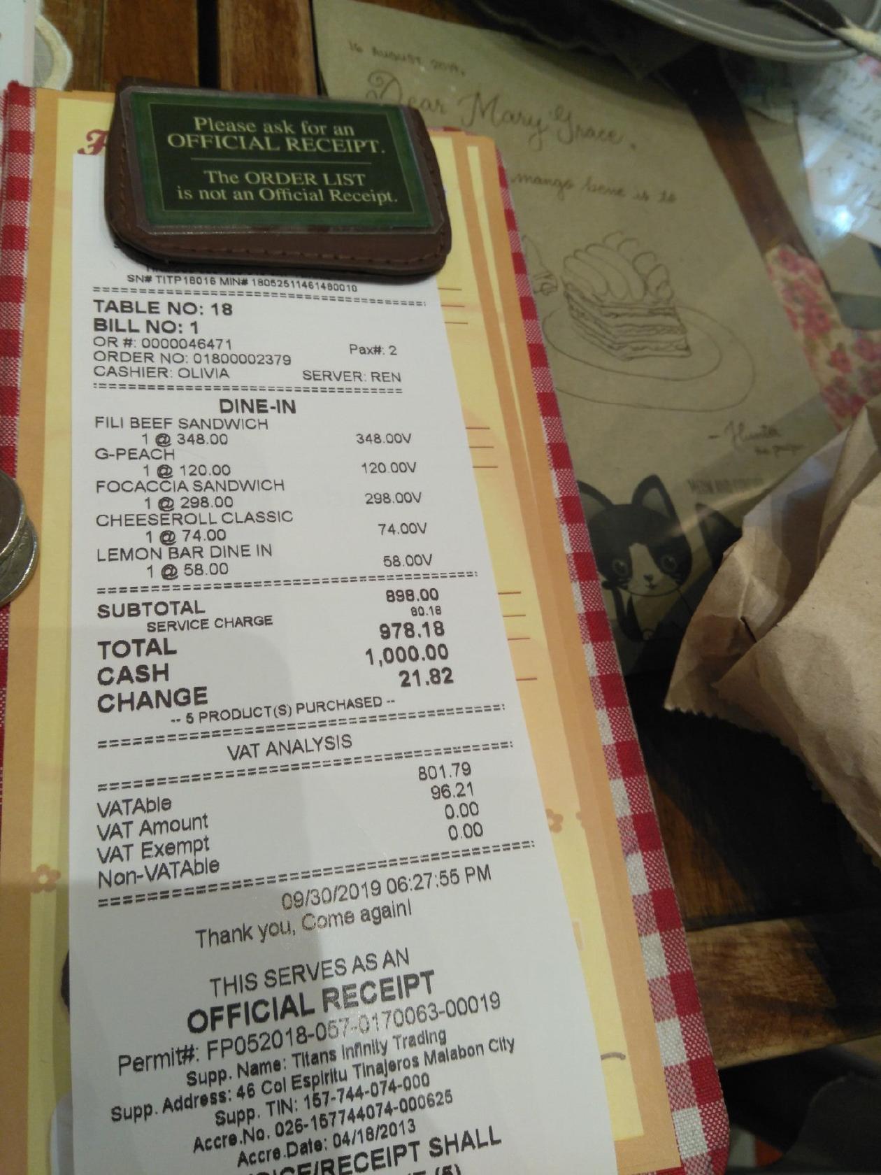 Menu at Café Mary Grace cafe, Biñan
