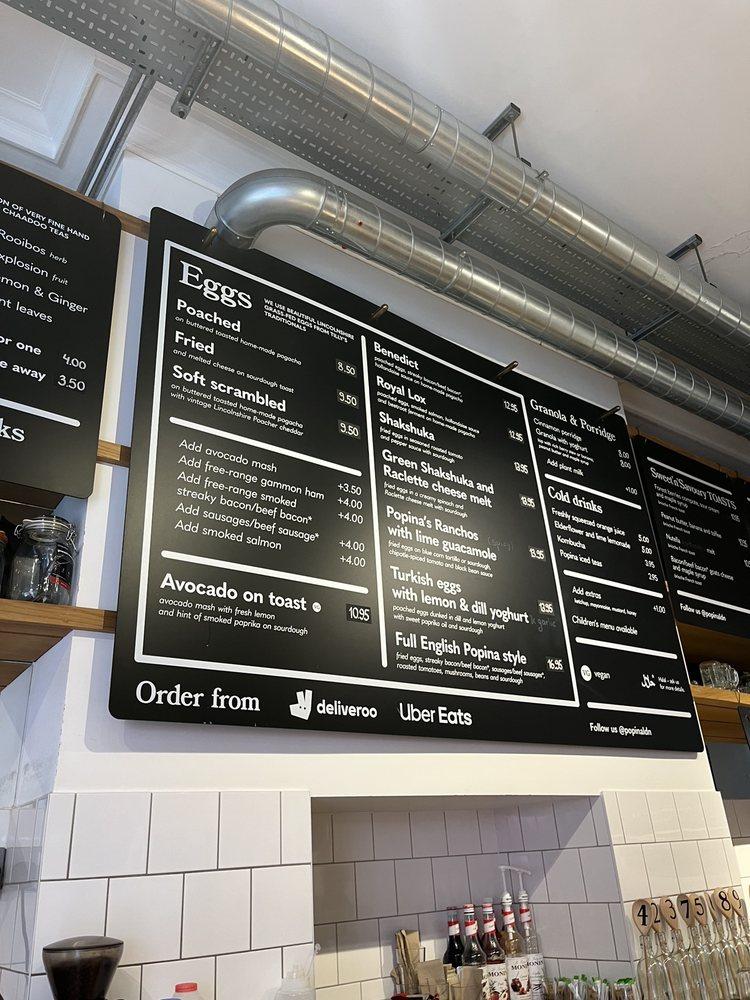 Menu at Popina cafe, London
