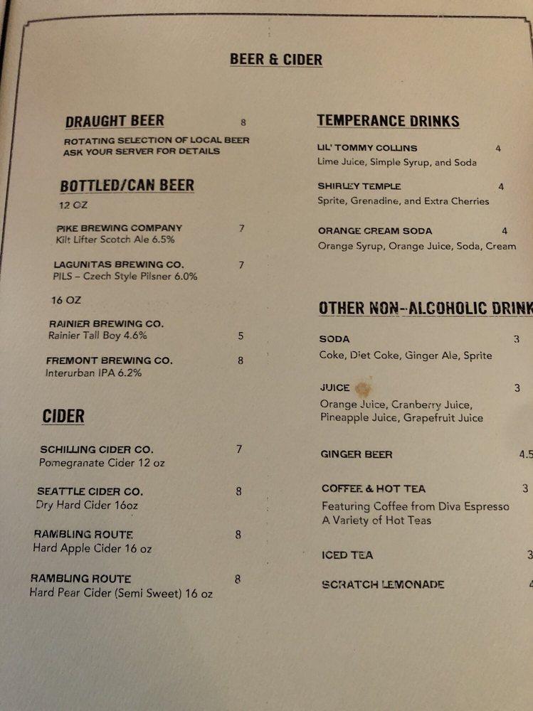 Menu at Smith Tower pub & bar, Seattle