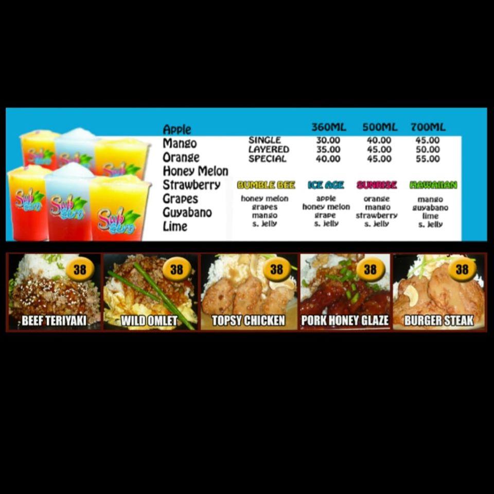 Menu at Subzero and Bochok Rice Meals restaurant, Naic