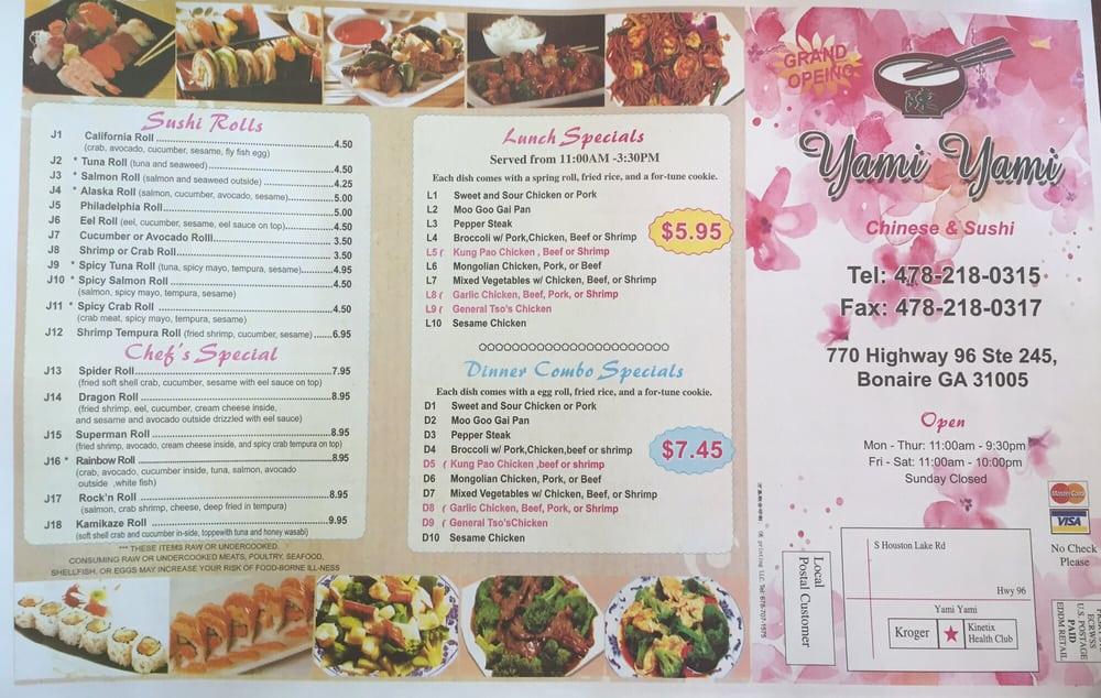 Menu at Yami Yami restaurant, Warner Robins, 770 SR 96