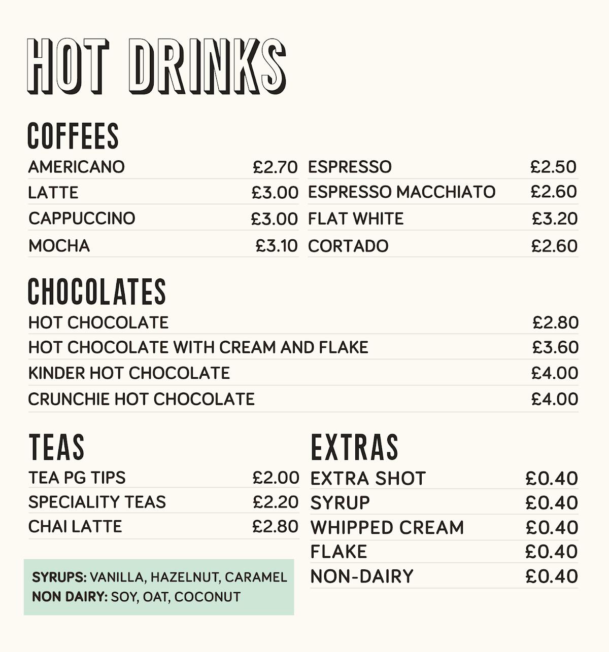 Menu at Double Zero, Swansea
