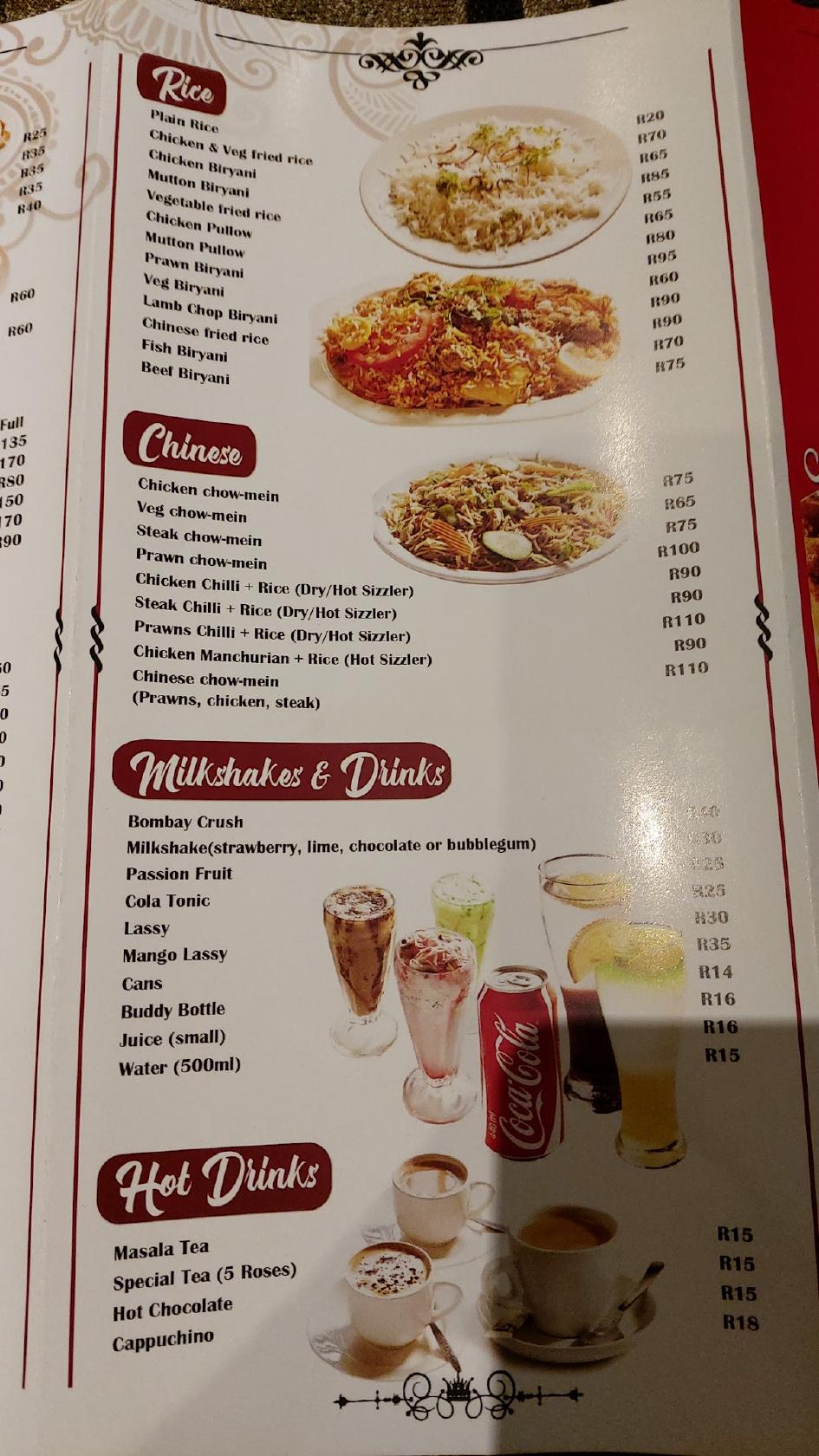 Menu at Kebabish Overport restaurant, Durban, 308 Felix Dlamini Rd