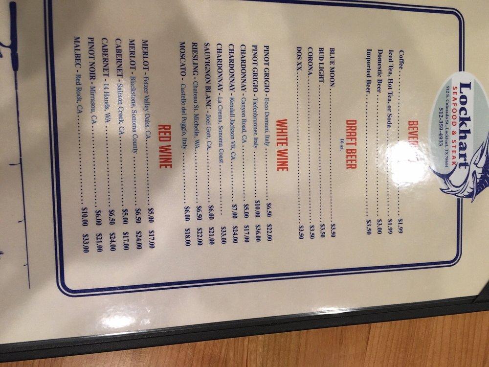Menu at Lockhart Seafood and Steak steakhouse, Lockhart