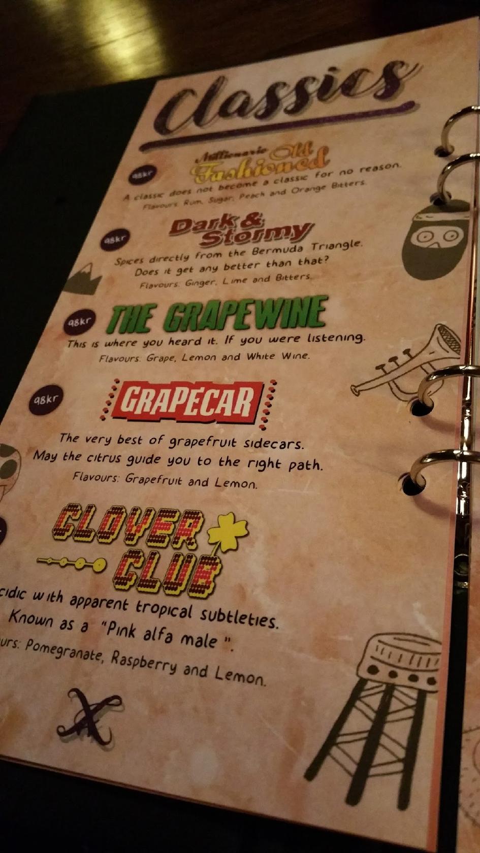 Menu at No Stress Bar, Copenhagen