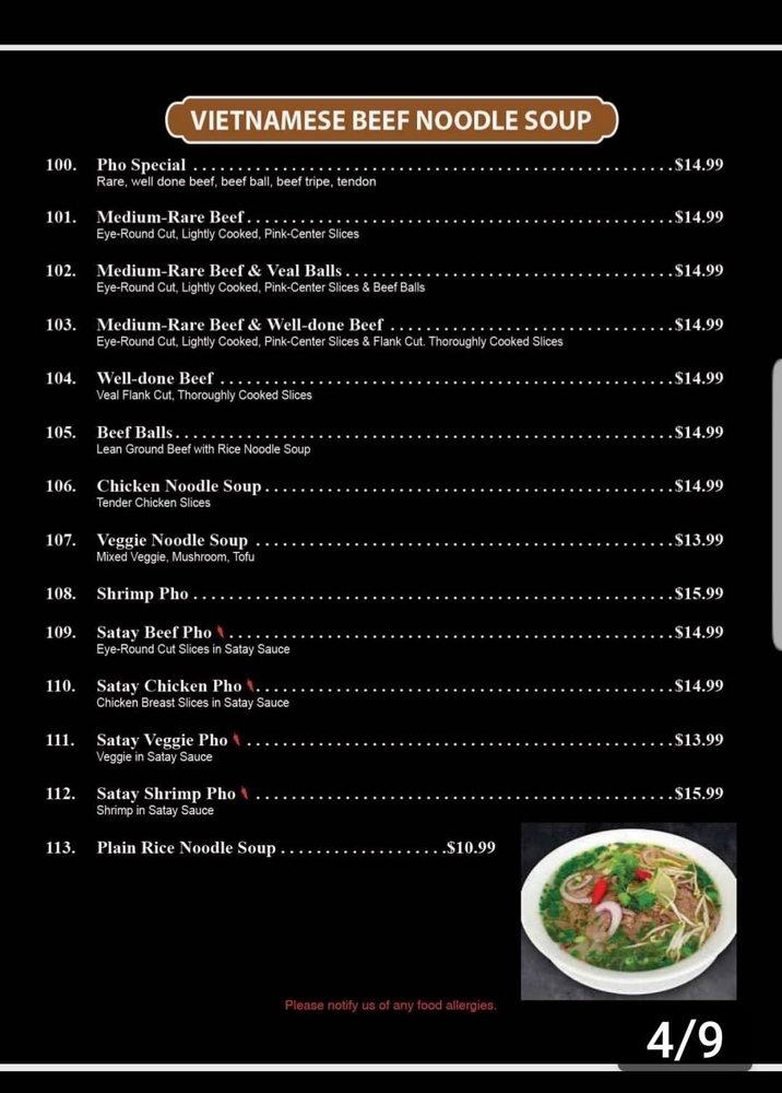 Menu at Pho Simcoe restaurant, Wasaga Beach
