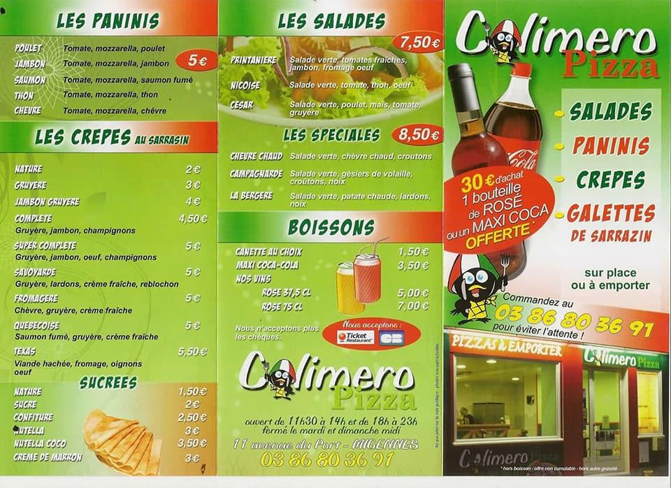 Menu at Pizza Calimero pizzeria, Migennes