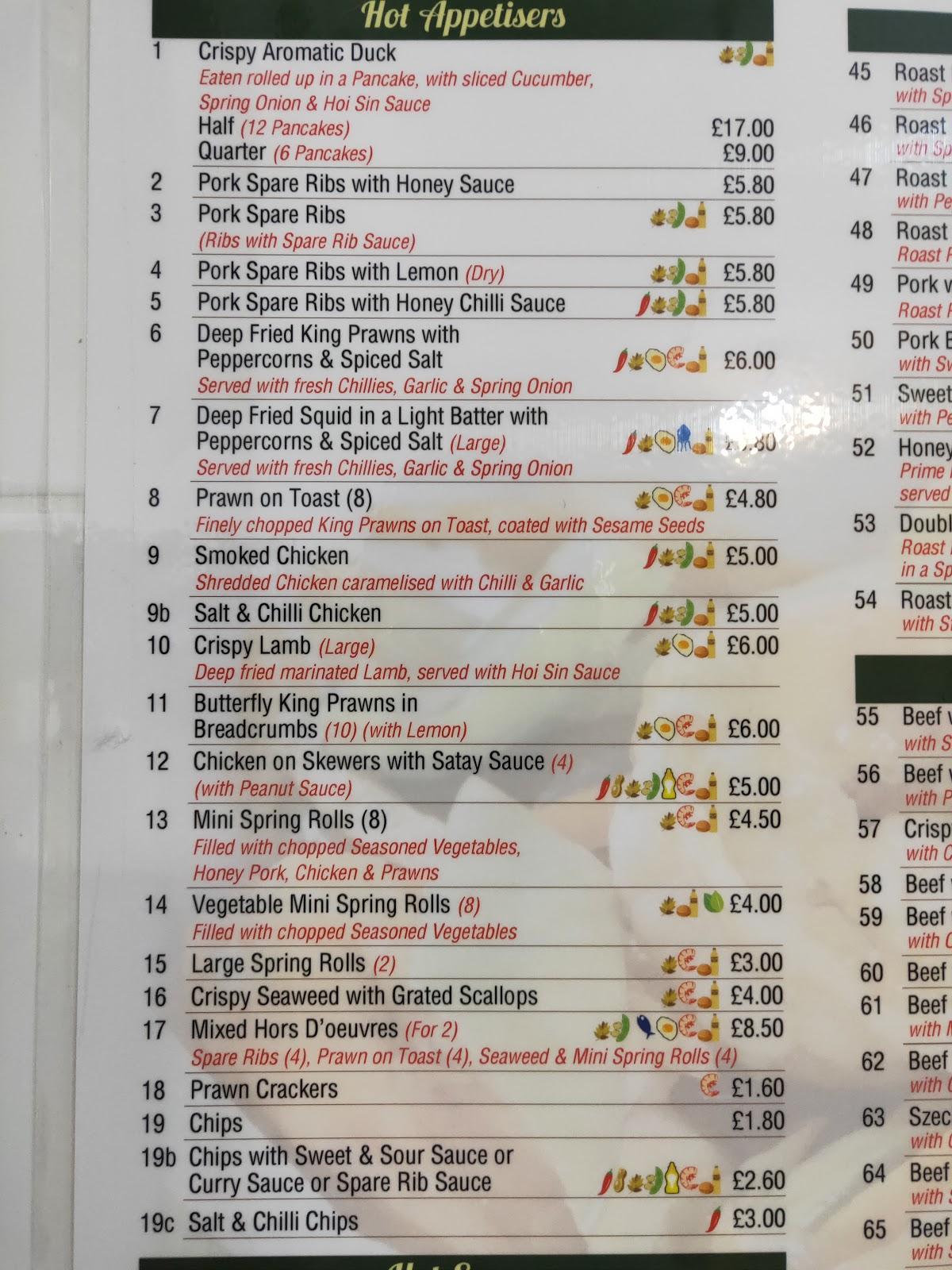 Menu at Taste of China fast food, Folkestone