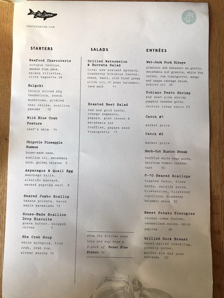 Menu at The Fat Snook restaurant, Cocoa Beach