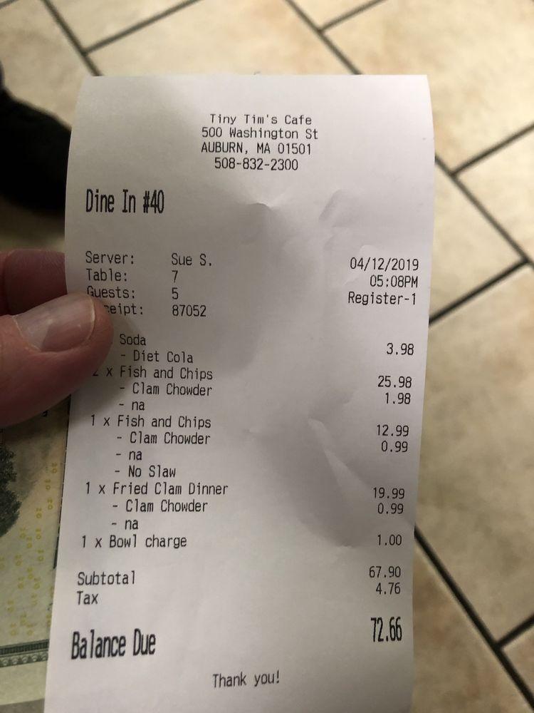Menu at Tiny Tims Cafe, Auburn, 500 Washington St
