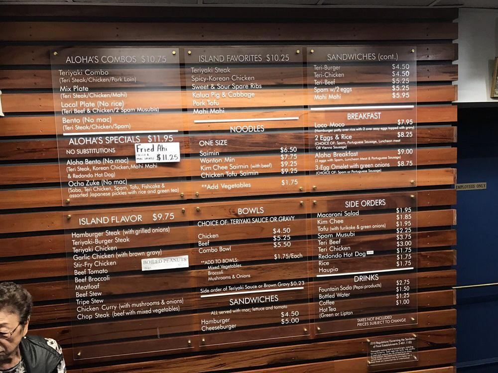 Menu at Aloha Specialties restaurant, Las Vegas