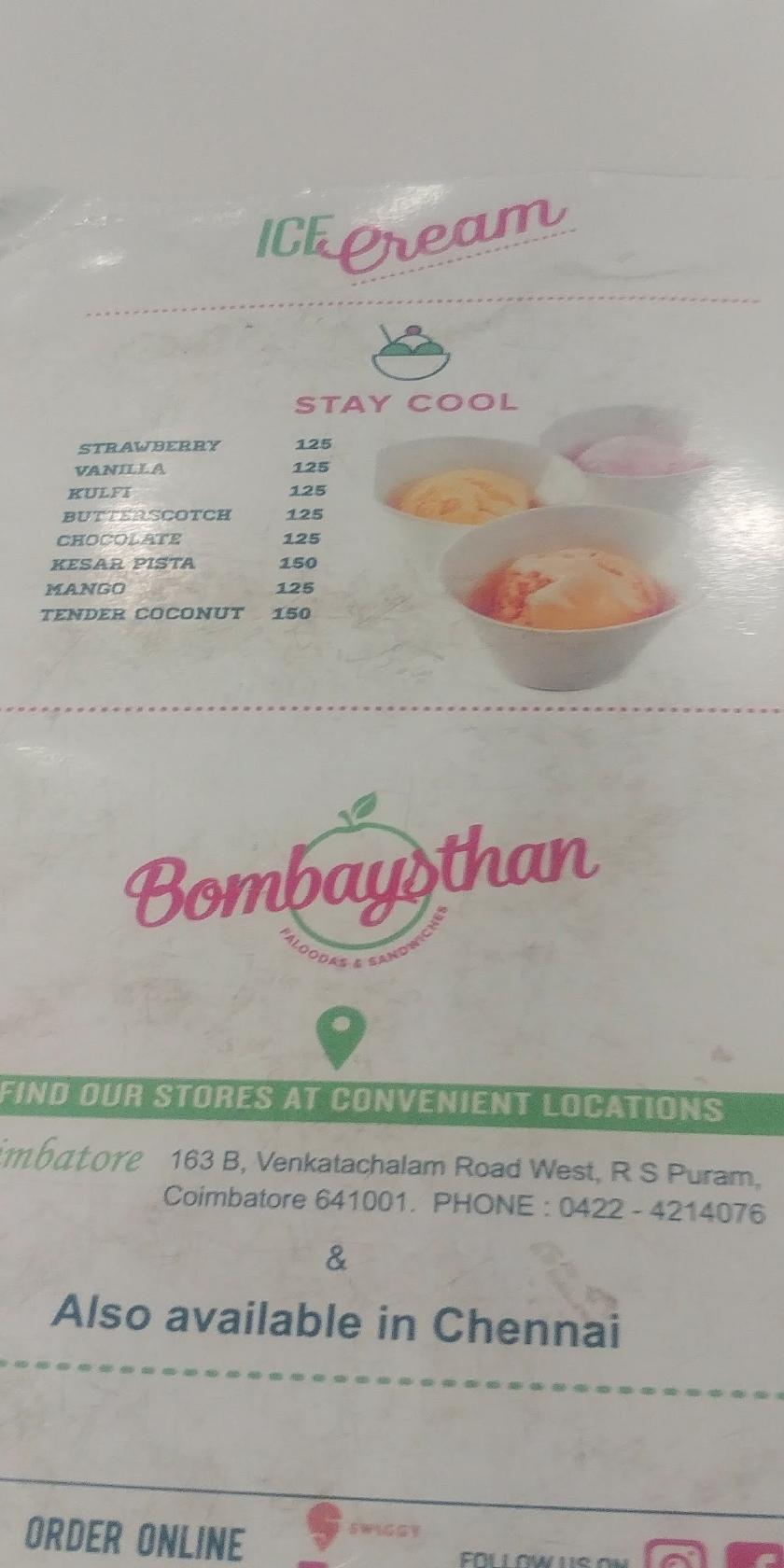 Menu at Bombaysthan, Coimbatore, Coimbatore