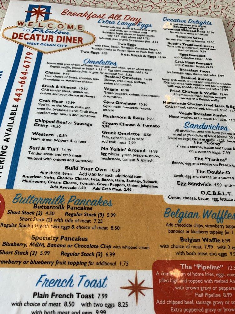 Menu at Decatur Diner restaurant, West Ocean City